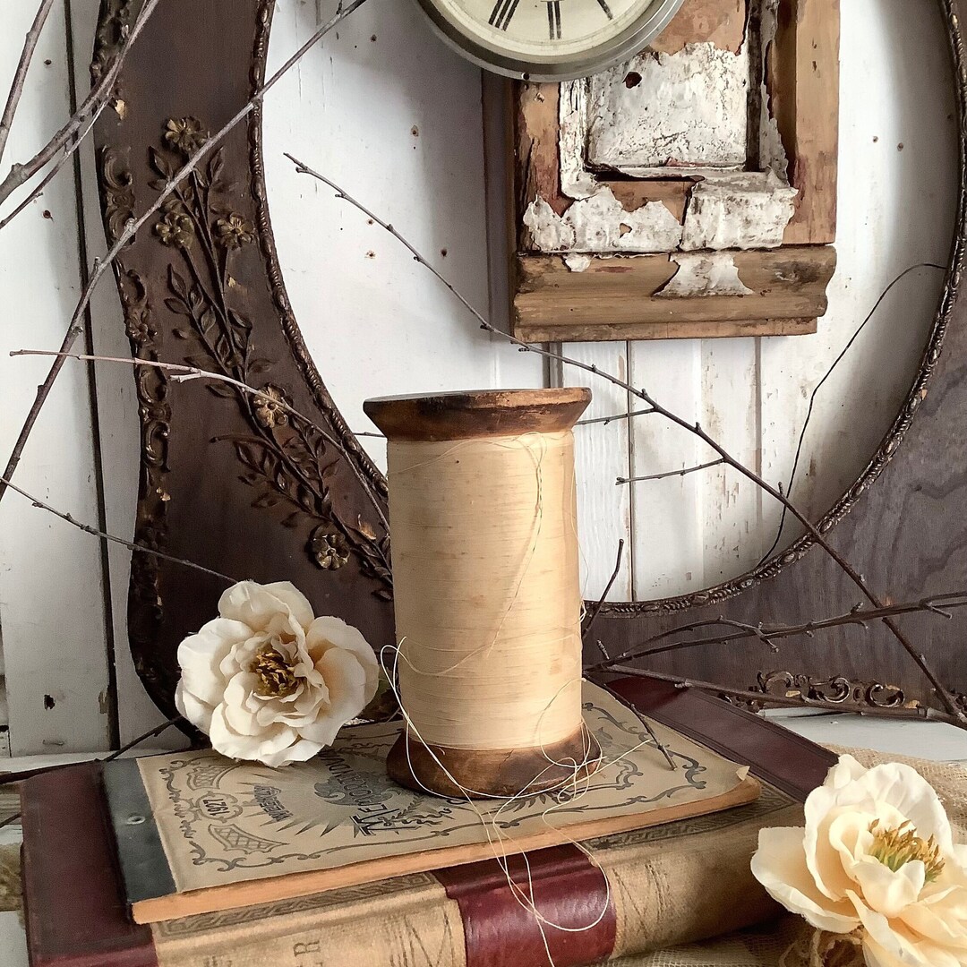 Antique Wood Spool Thread Display Industrial Factory Textile Mill ...