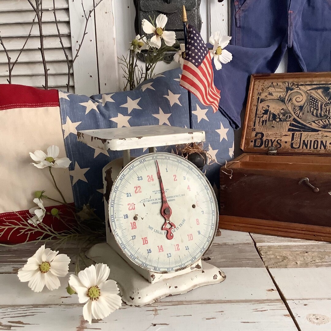 Antique 1913 Red White & Blue Kitchen Scale 25lbs Vintage Patriotic ...