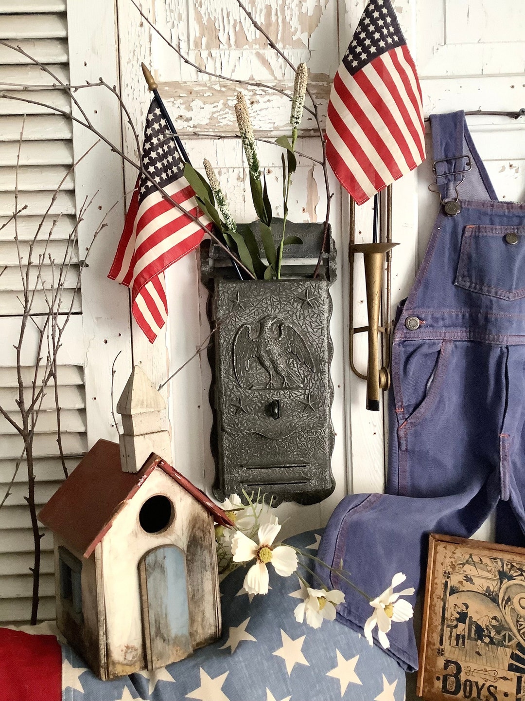 Vintage Black Eagle Mail Letter Box Wall Mount Hammered Aluminum ...