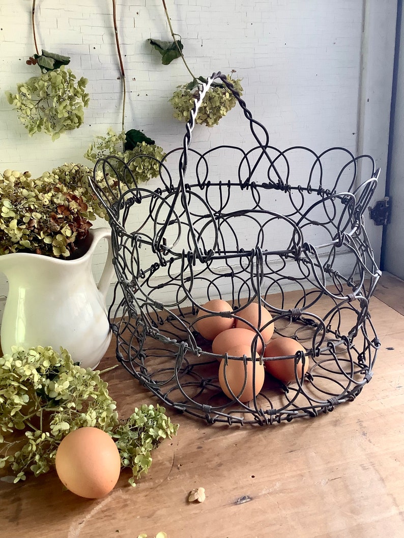 Antique Large Wire Egg Basket Wire Ware Collapsible Folding - Etsy
