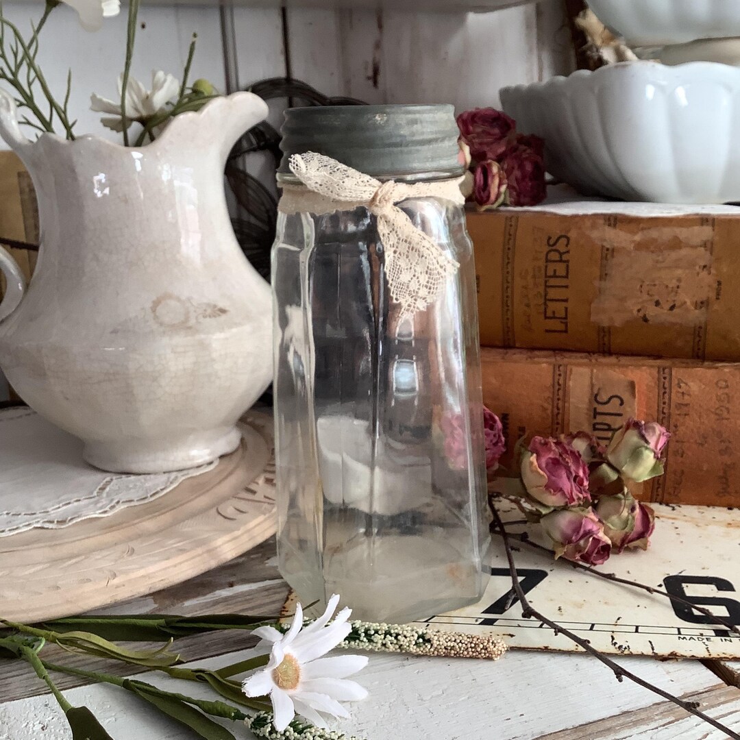 Antique Glass Candy Jar Square Canning Food Jar Vintage French Modern ...