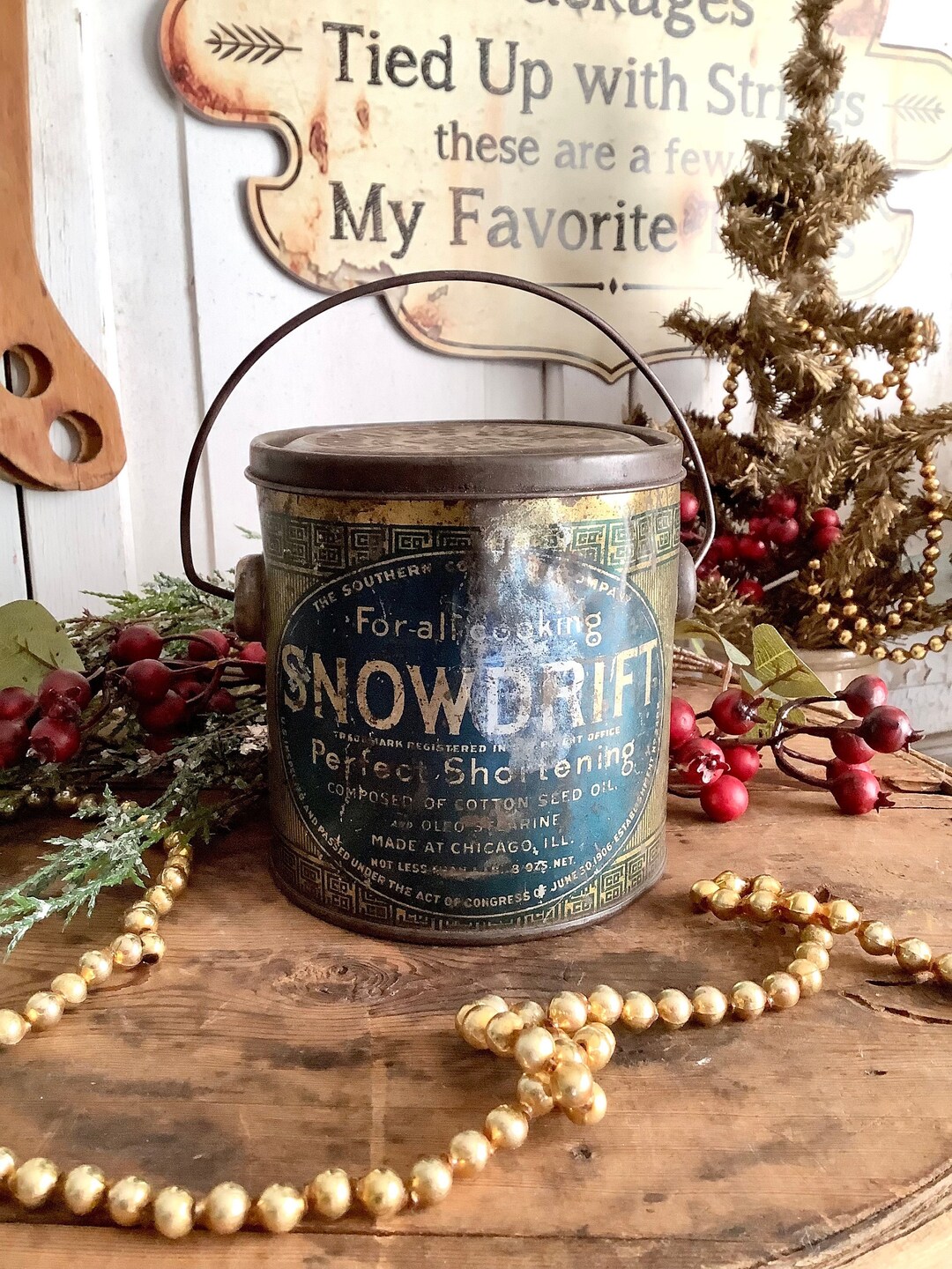 Antique Snowdrift Shortening Pail Tin Can 4.75t 1lb3oz Advertising ...