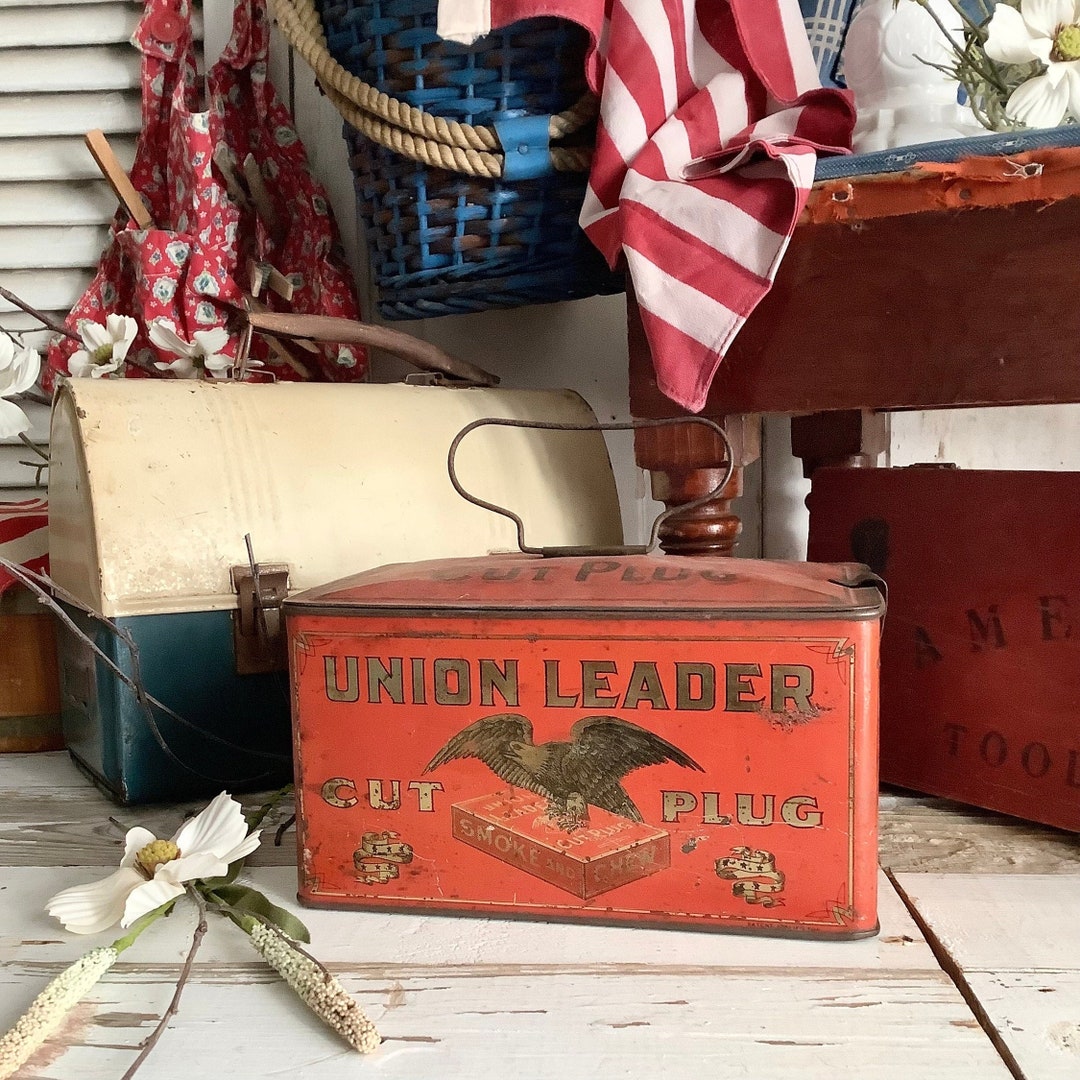 Antique Union Leader Cut Plug Tobacco Eagle Tin Vintage Advertising ...
