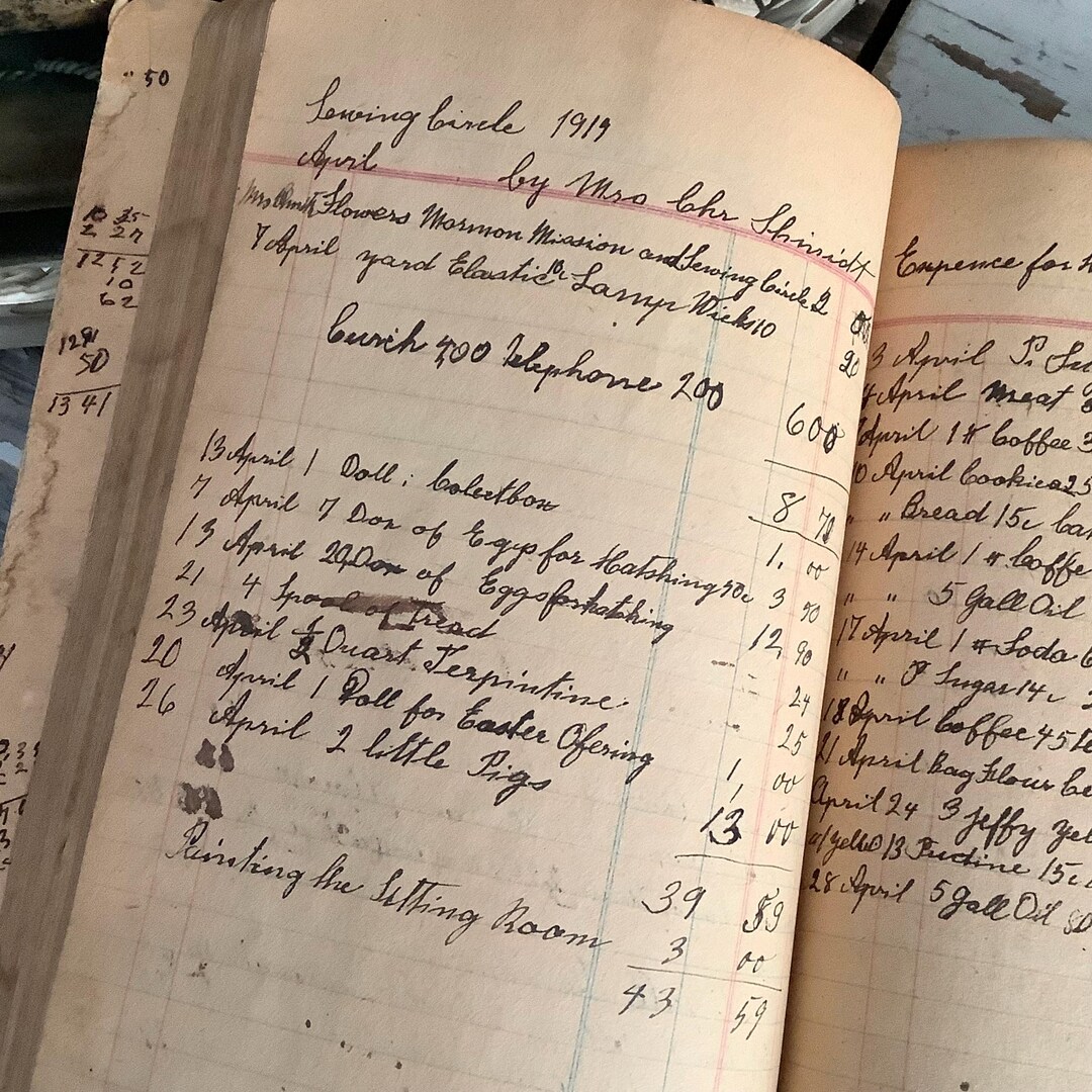 Antique Accounting Ledger Book 1912-1919 Sewing Circle Household Income ...