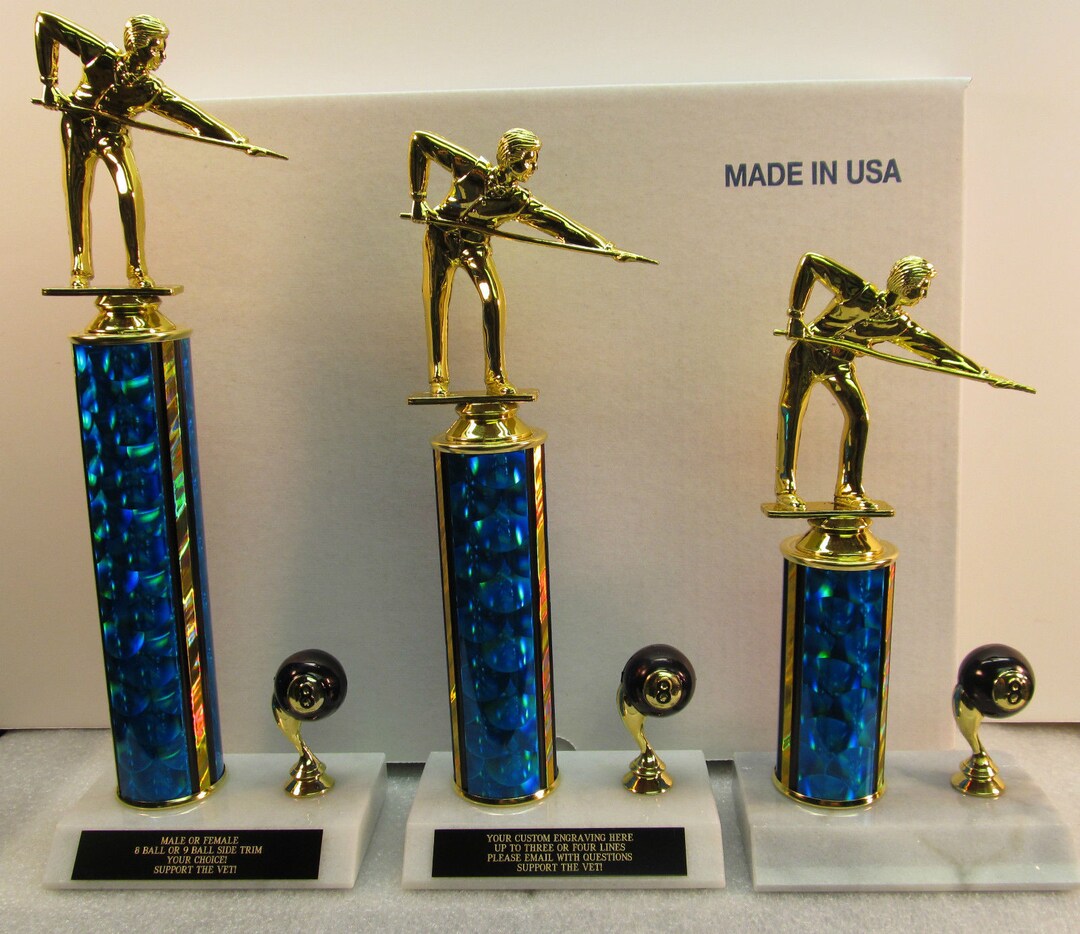 Pool Billiard Awards 8 Ball or 9 Ball 1st, 2nd & 3rd Place Trophies M ...