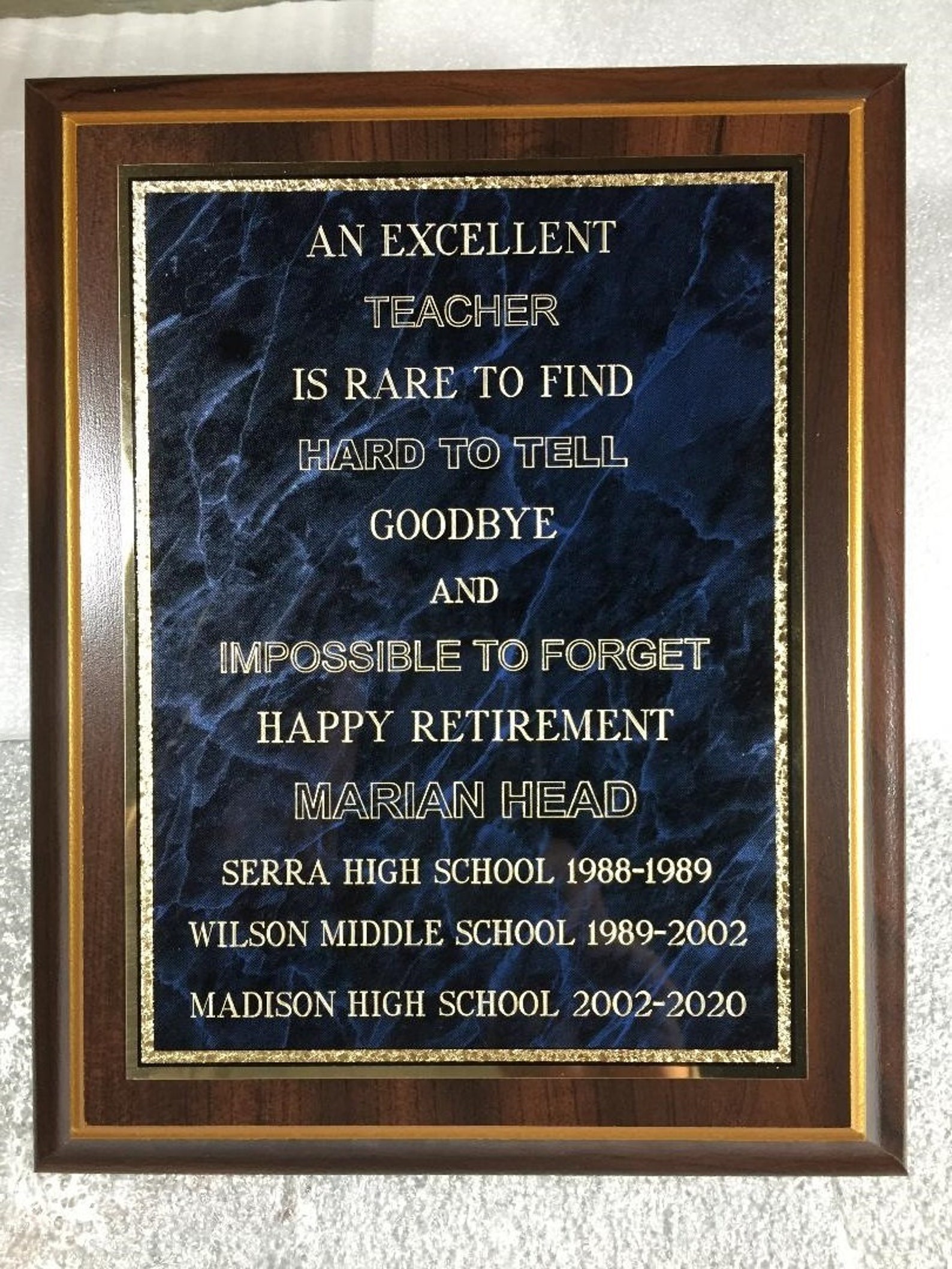 Teacher Educator Principal School PTO Retirement Plaque Award | Etsy