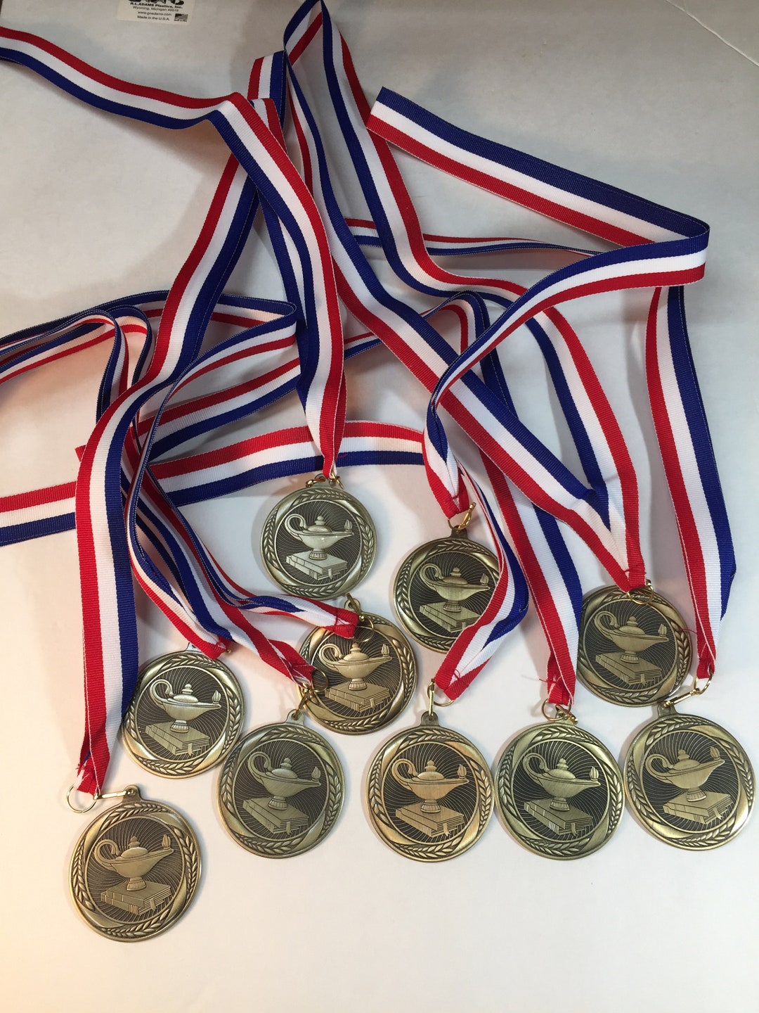 Spelling Bee Teacher Math School Award Die Cast Gold Medal Ribbon *lot ...