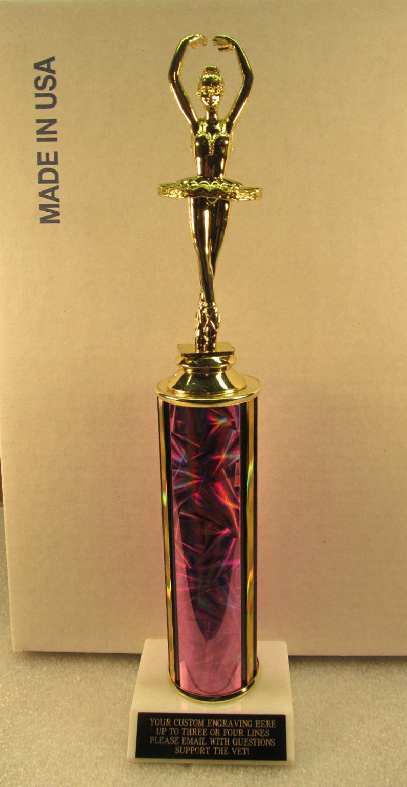 Ballerina Dance Trophy Award 13 Tall Free Custom Engraving Pink Column ...