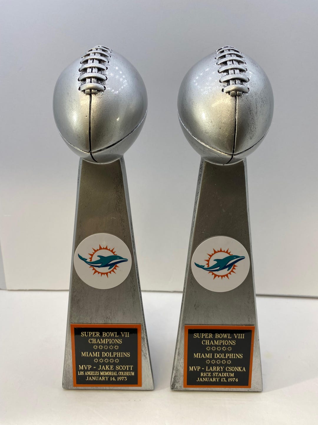 Miami Dolphins Super Bowl VII VIII Champions Jake Scott Larry Csonka Lombardi Style Trophies 13 ...