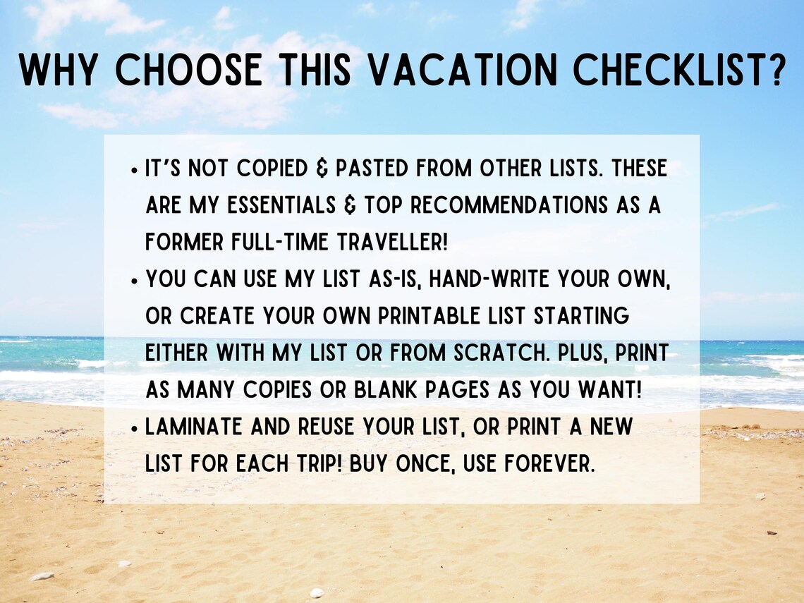 Vacation Packing List Template: Editable Travel Checklist (digital ...