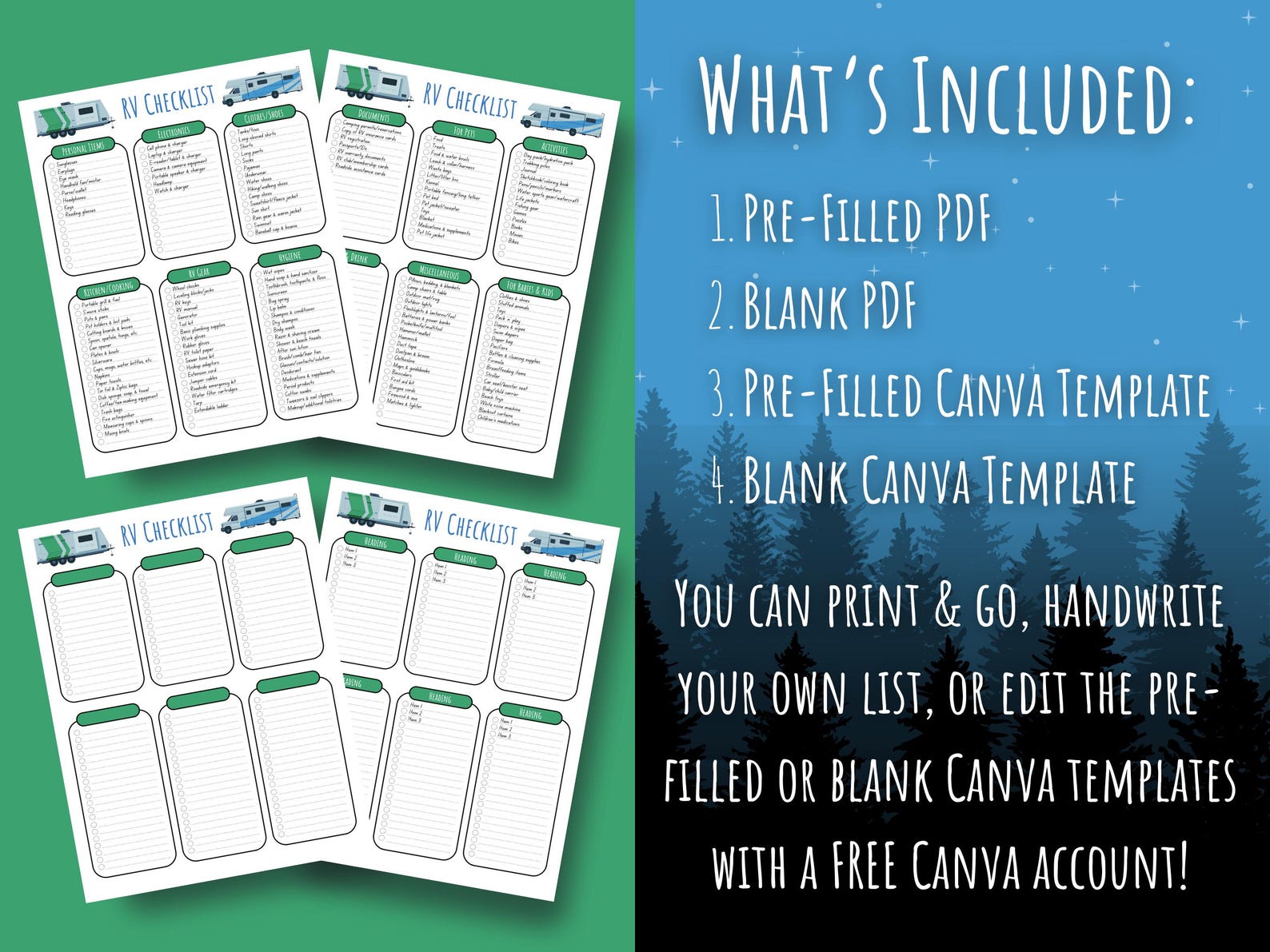 PRINTABLE & Editable RV Checklist, RV Packing List, Packing List ...