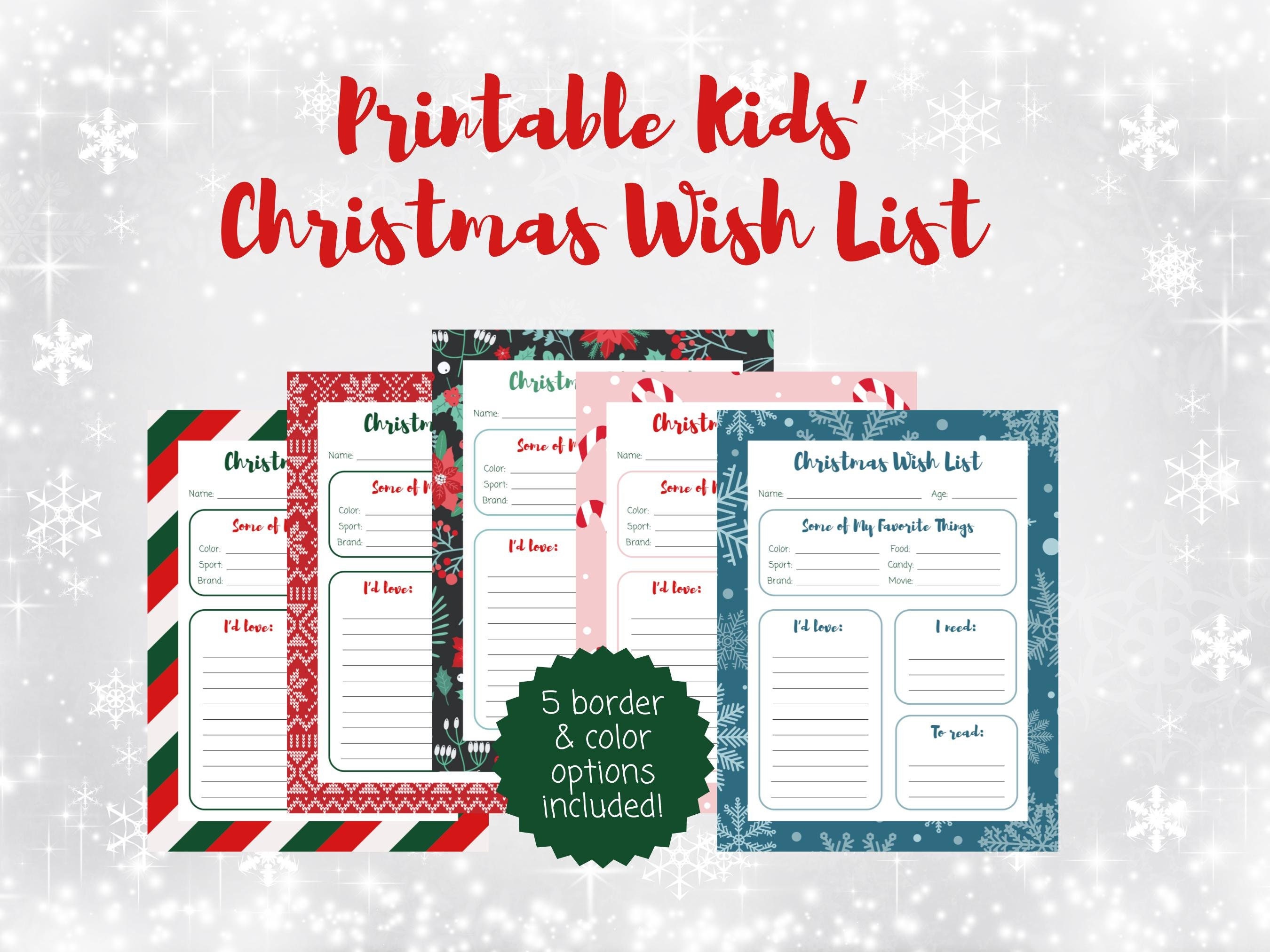 PRINTABLE Kids' Christmas Wish List, Christmas Gift List, Kids ...