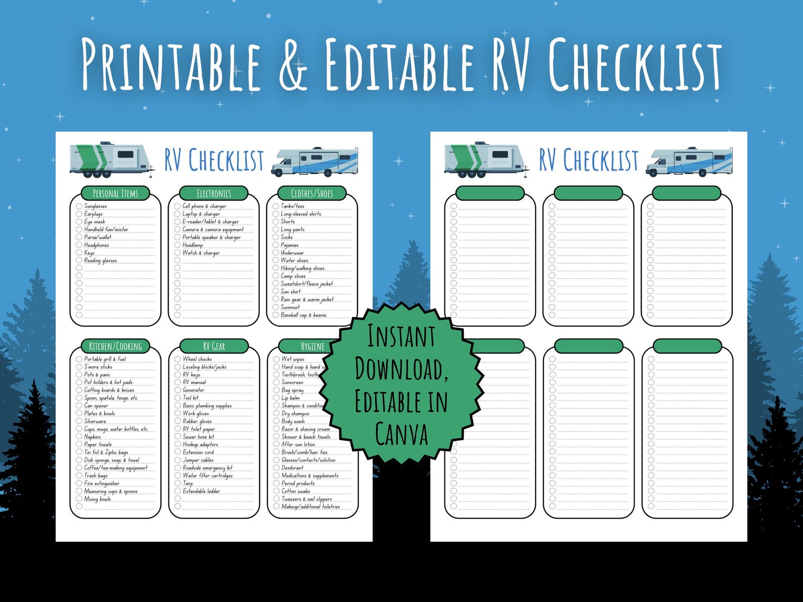 PRINTABLE & Editable RV Checklist, RV Packing List, Packing List ...