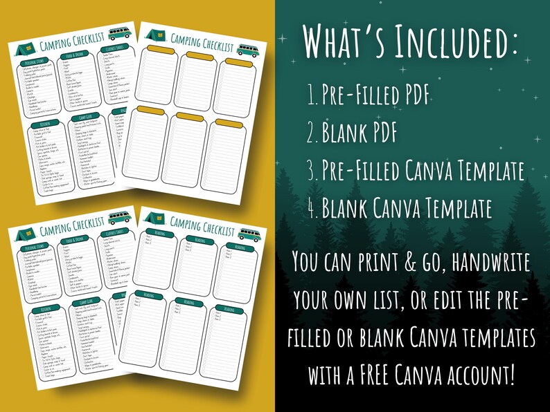 PRINTABLE & EDITABLE Camping Checklist, Camping Packing List, Packing ...