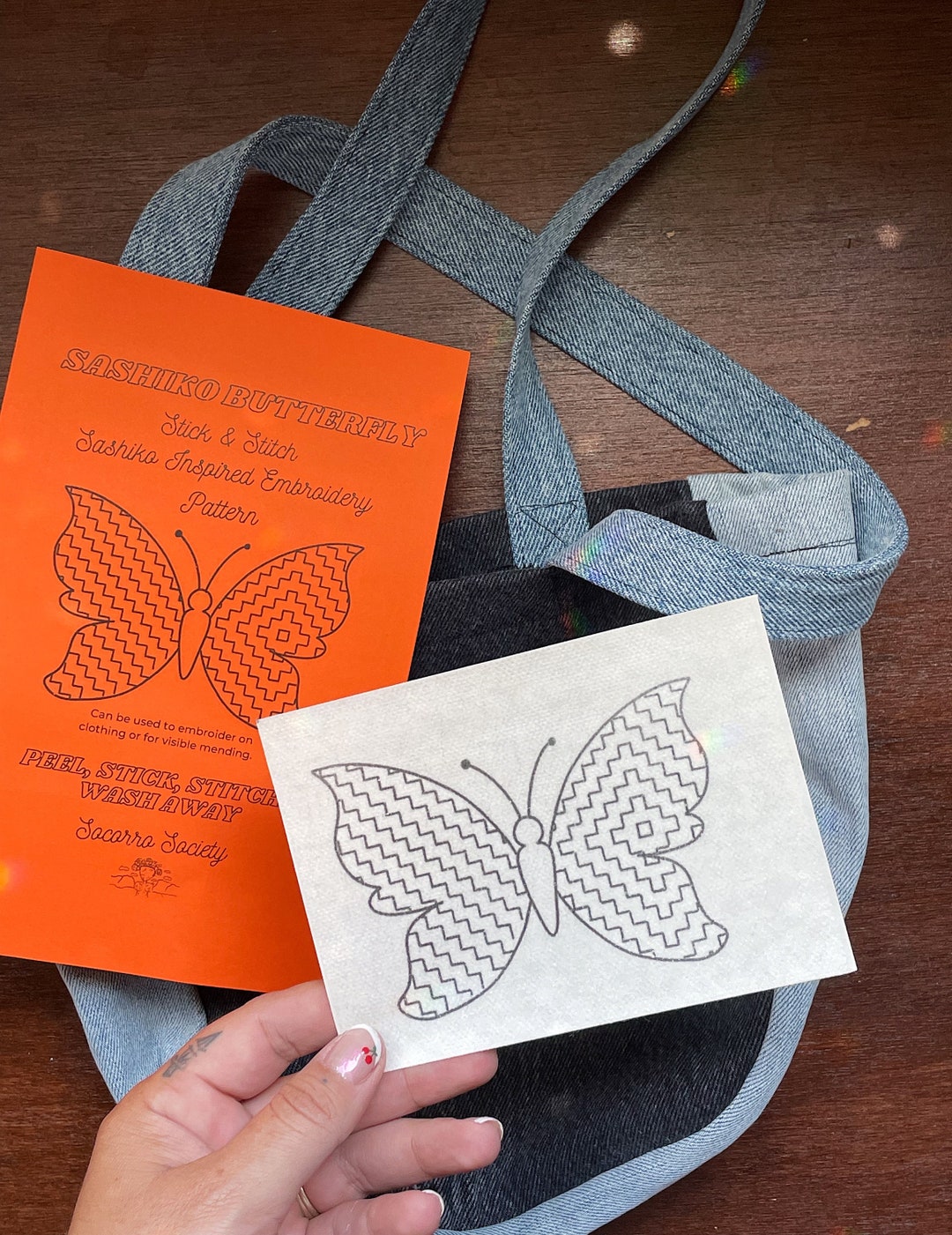 Stick ‘n Stitch Sashiko Butterfly Visible Mending Pattern - Etsy