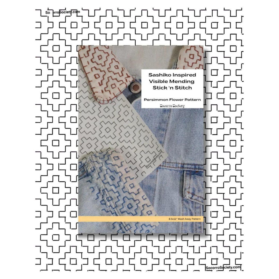 Sashiko Inspired Mending Persimmon Flower Stick and Stitch Pattern - Etsy