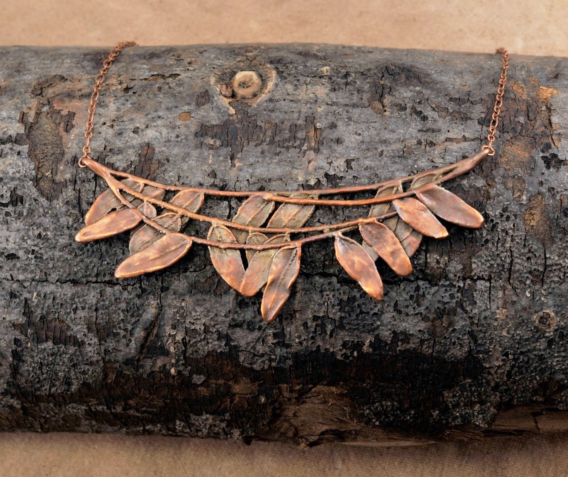 Real Leaves on Curved Branch Copper Necklace A32-Handmade | Etsy