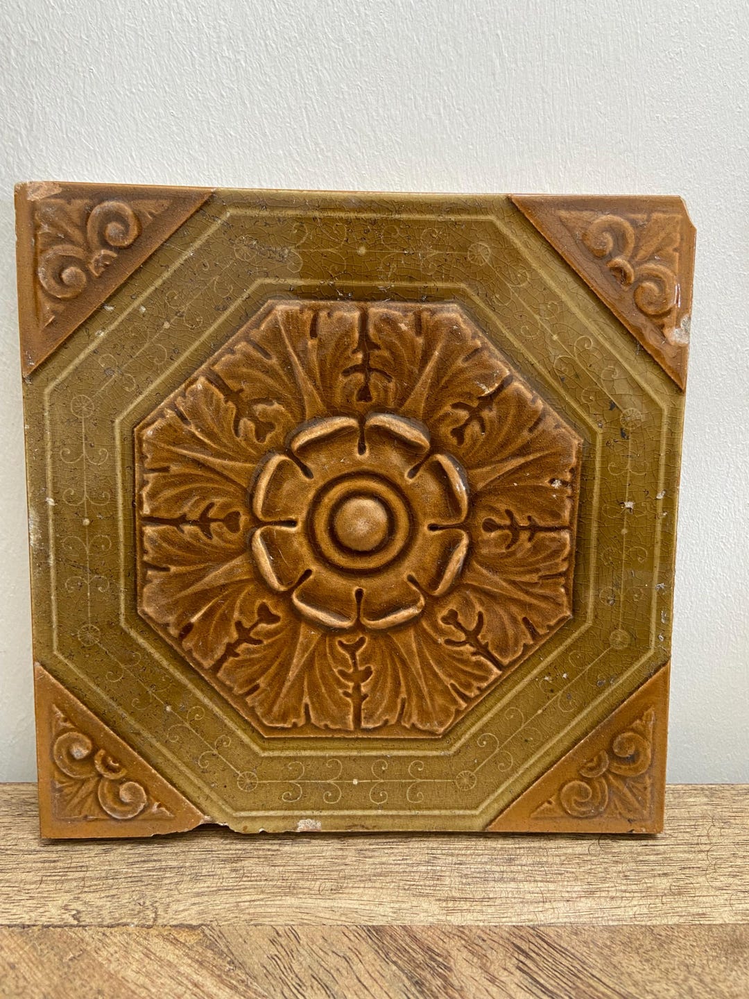 Antique Victorian Fireplace Tile | Glazed Ceramic Aesthetic Movement ...