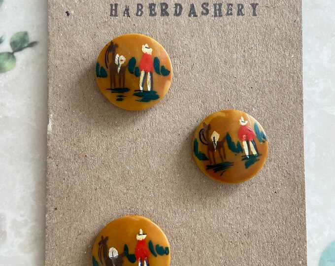 Set of 3 Painted Plastic Cowboy and Horse in Desert Picture Buttons - Etsy