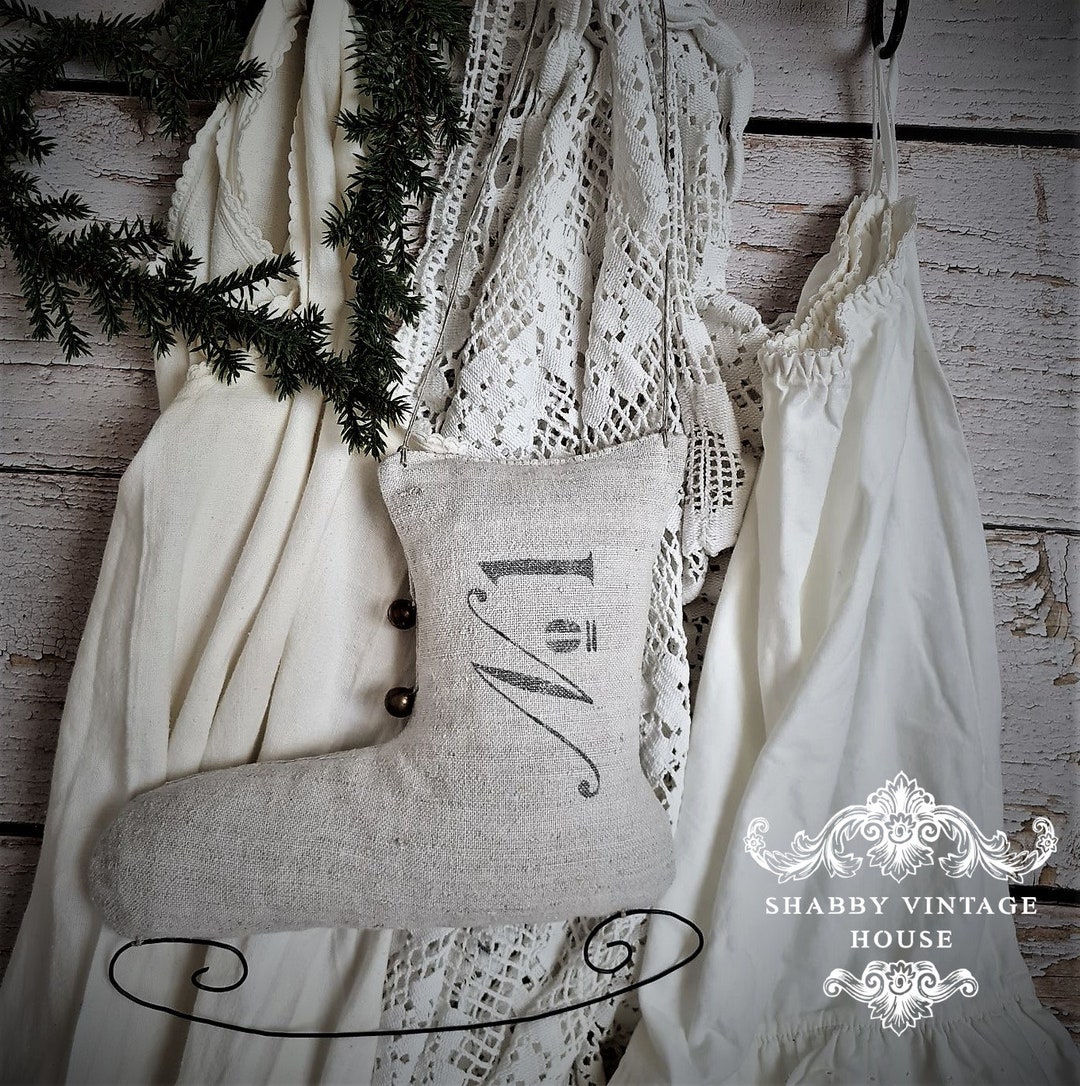 UNIQUE Christmas ICE SKATE Antique Handwoven Printed Linen GRAIN BAG ...