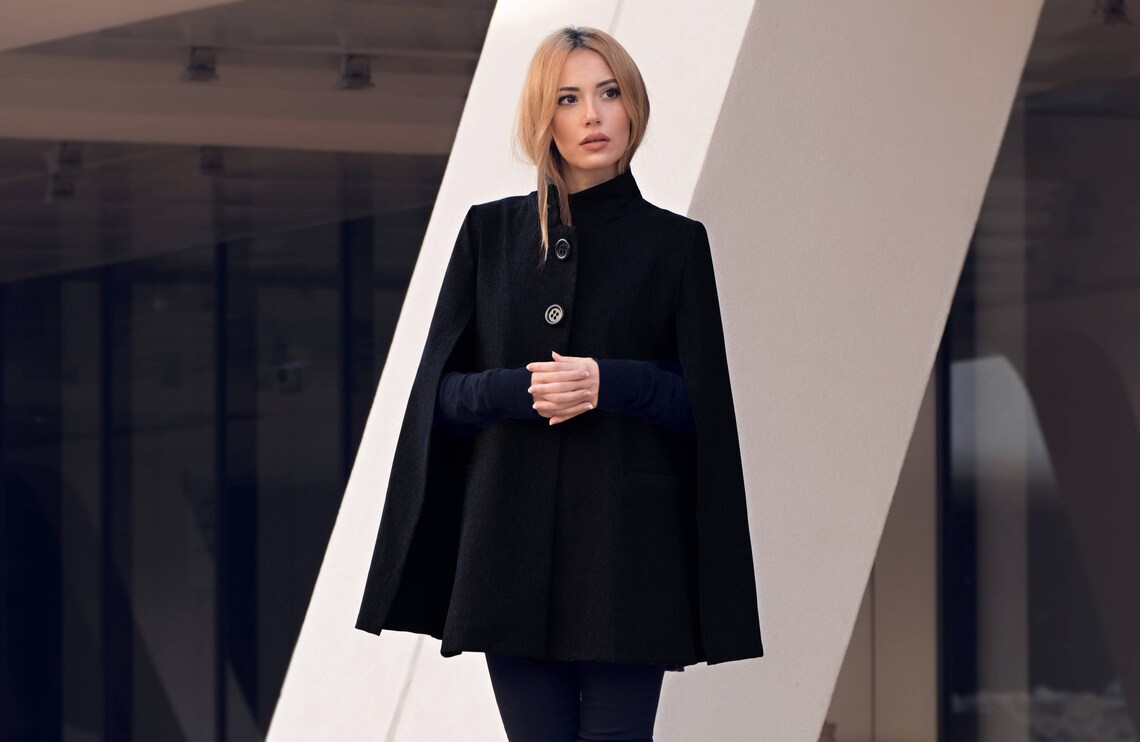 Black Wool Spring Autumn Cape Blazers for Women - Etsy