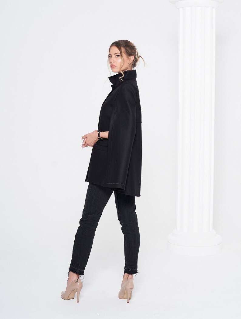 Black Wool Spring Autumn Cape Blazers for Women - Etsy