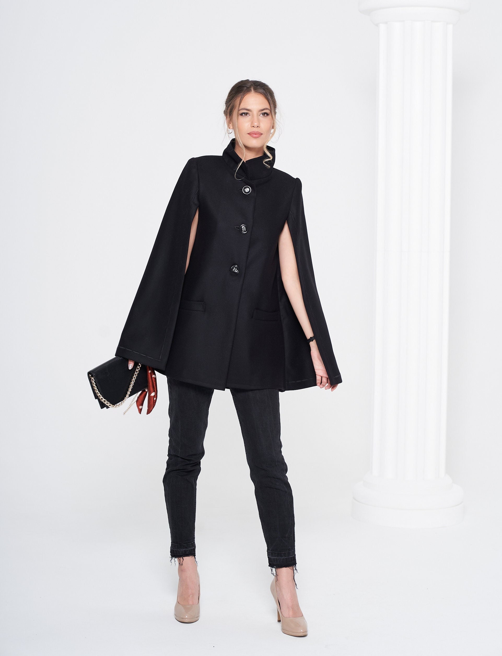 Black Wool Spring Autumn Cape Blazers for Women - Etsy