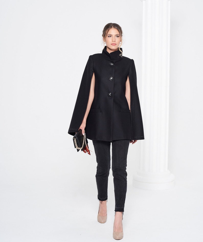 Black Wool Spring Autumn Cape Blazers for Women - Etsy