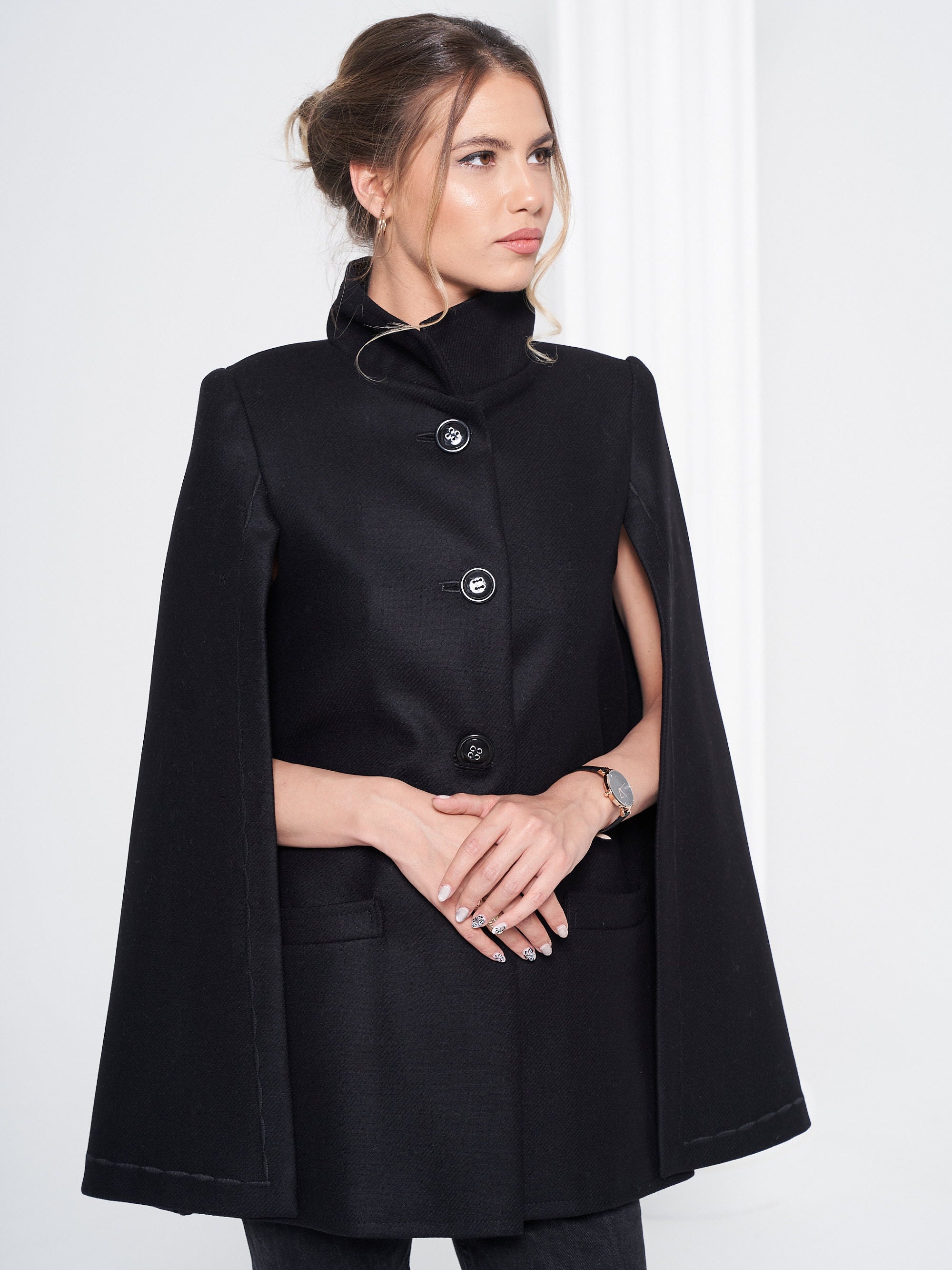 Black Wool Spring Autumn Cape Blazers for Women - Etsy