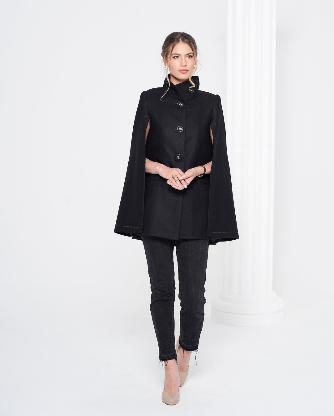 Black Wool Spring Autumn Cape Blazers for Women - Etsy