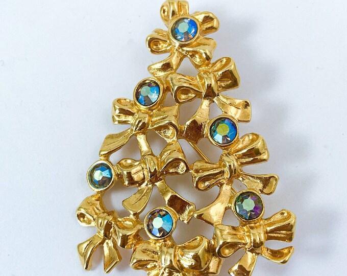 AVON 1992 Christmas Tree Brooch / Pin With Aurora Borealis Ornaments ...