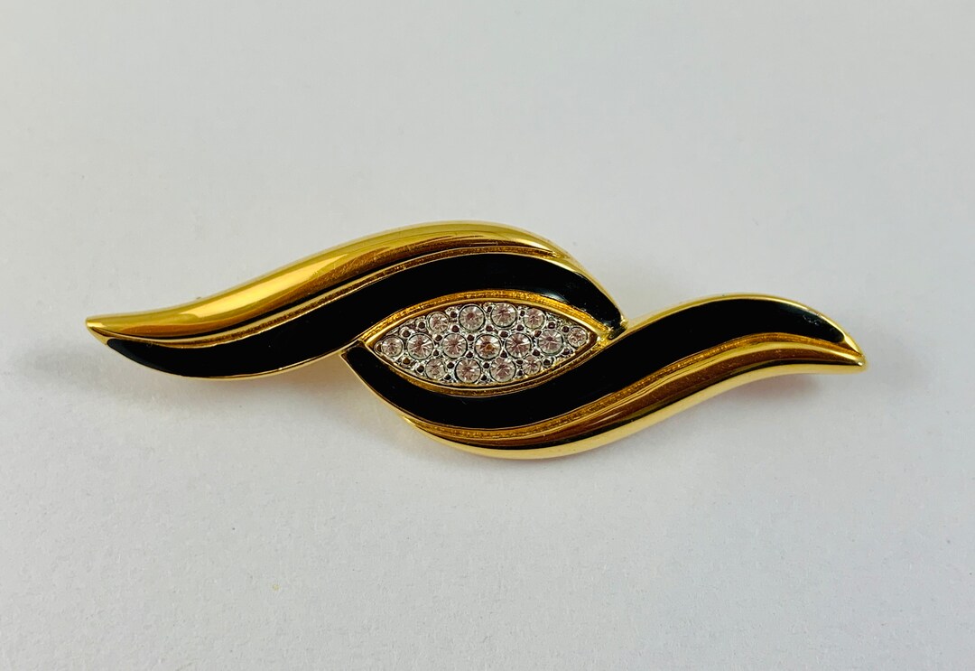 Monet Bar Brooch/pin - Elegant Abstract Design With Shiny Gold, Black ...