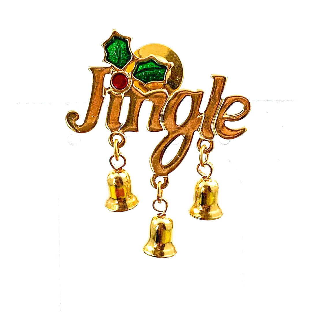 Avon Jingle Bells Tac Pin - Shiny Gold Tone With 2 Dangling Bell ...