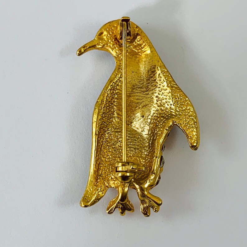 Rhinestone Penguin Brooch/Pin Shiny Black Enamel with | Etsy