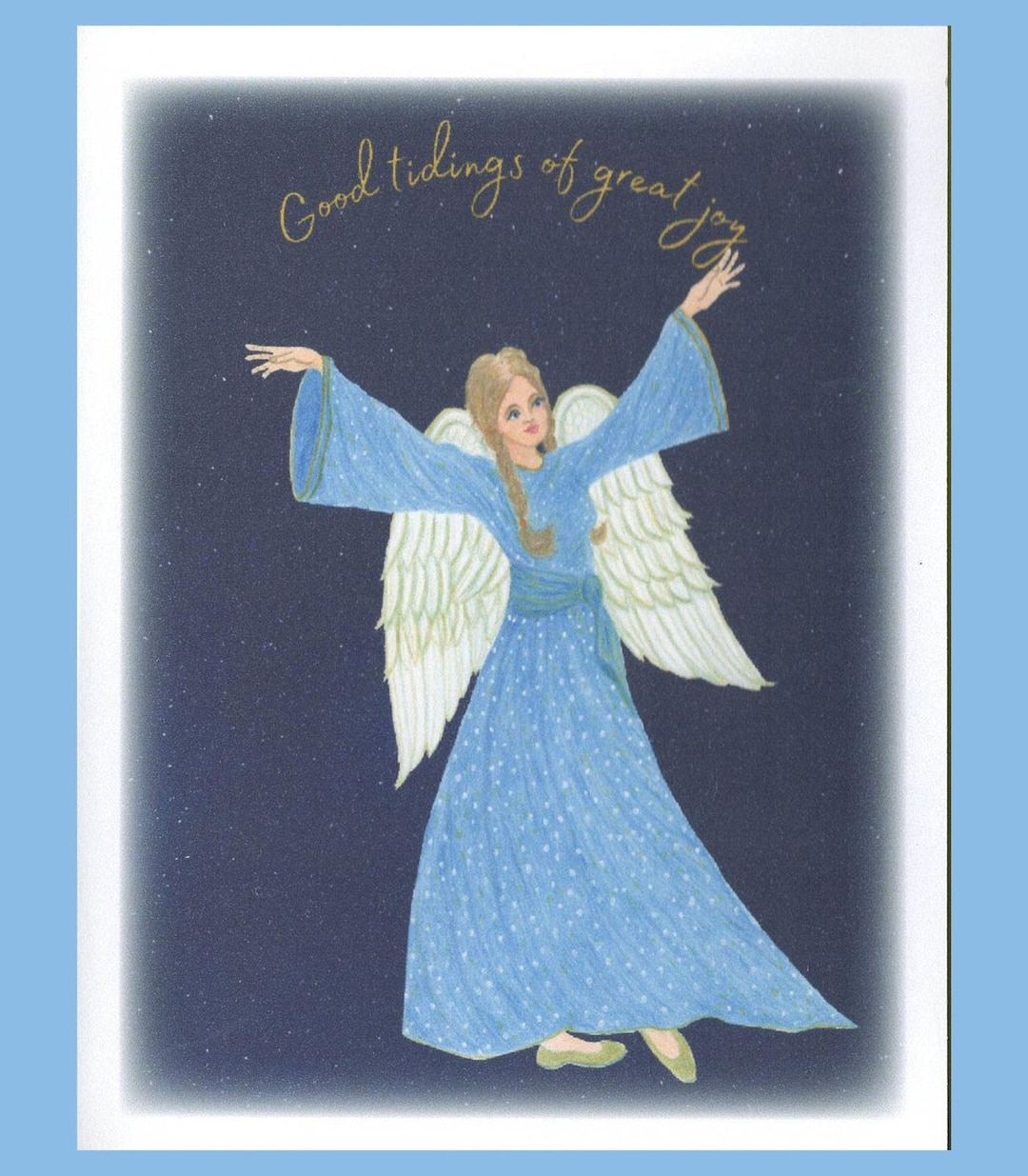Angel in Blue Christmas Card or Set - Blank Inside - Print of Original ...
