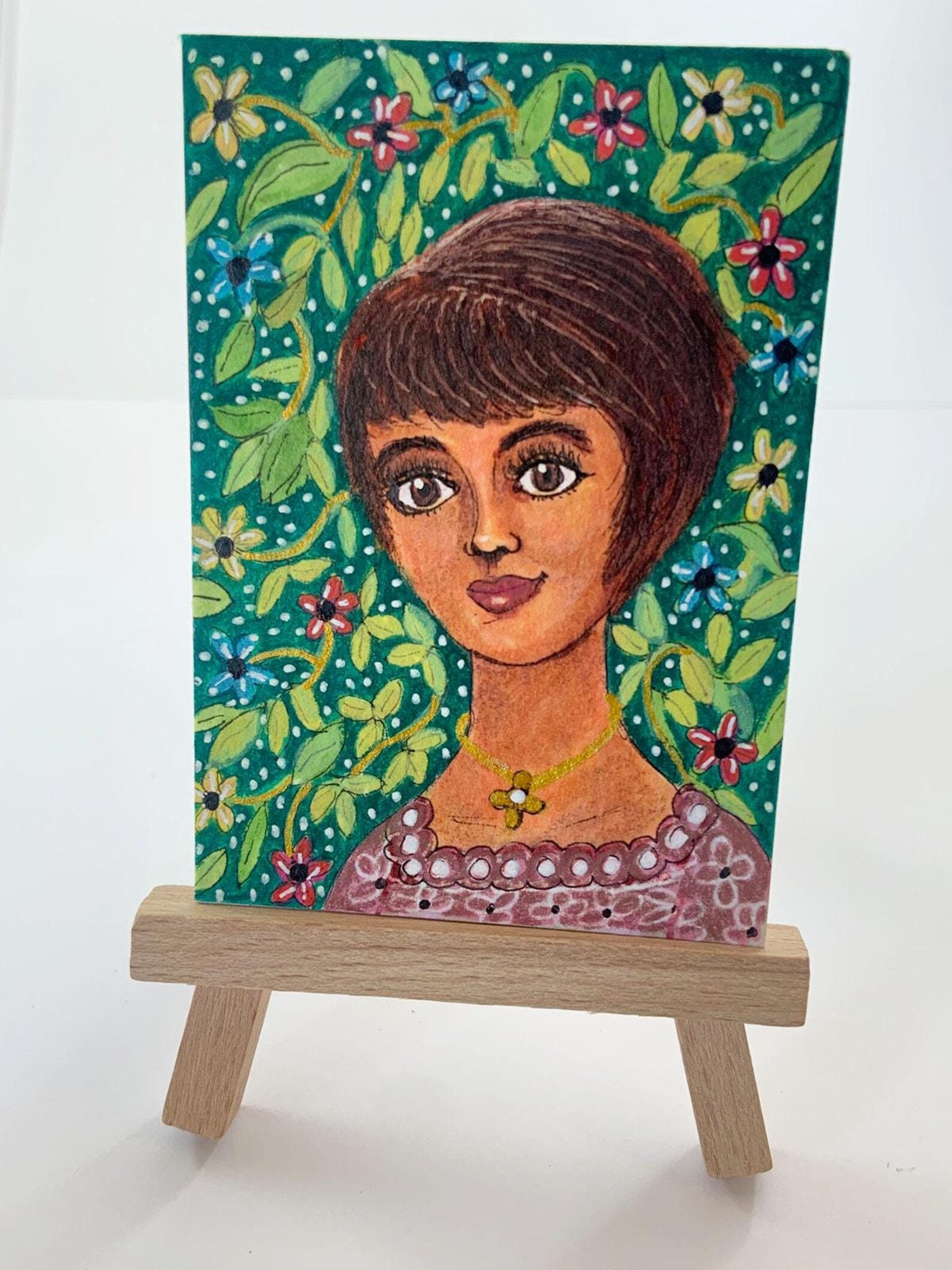 Original Art ACEO - Girl With Pixie Haircut - OOAK Miniature Drawing in ...