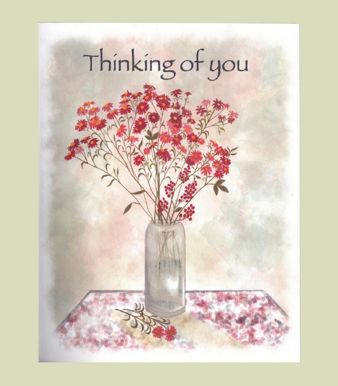 Thinking of You Still Life Card - Wildflowers in a Frosted Vase ...