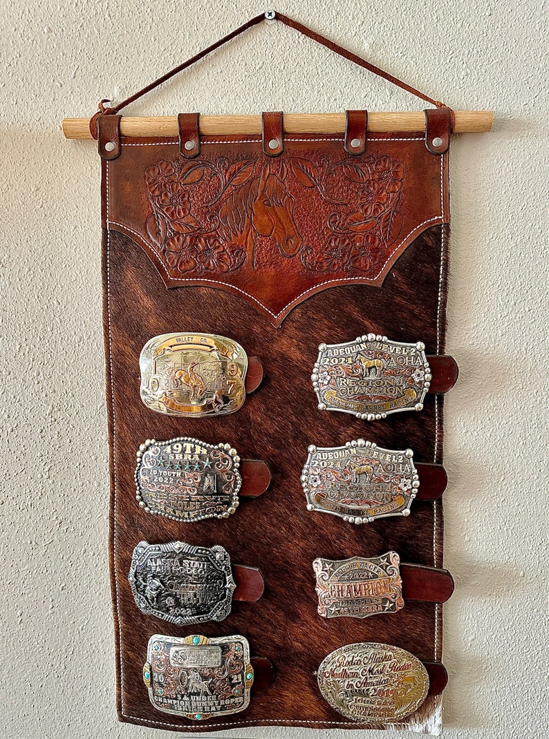 Hand-carved Leather Cowhide Trophy 8-buckle Display - Etsy