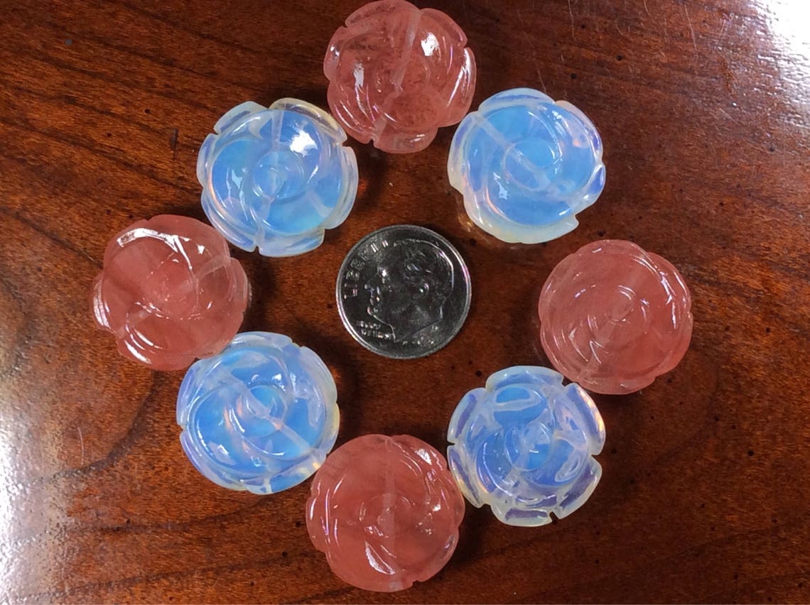 Carved Stone Flowers Stone Roses Pendants Cabochon Size - Etsy