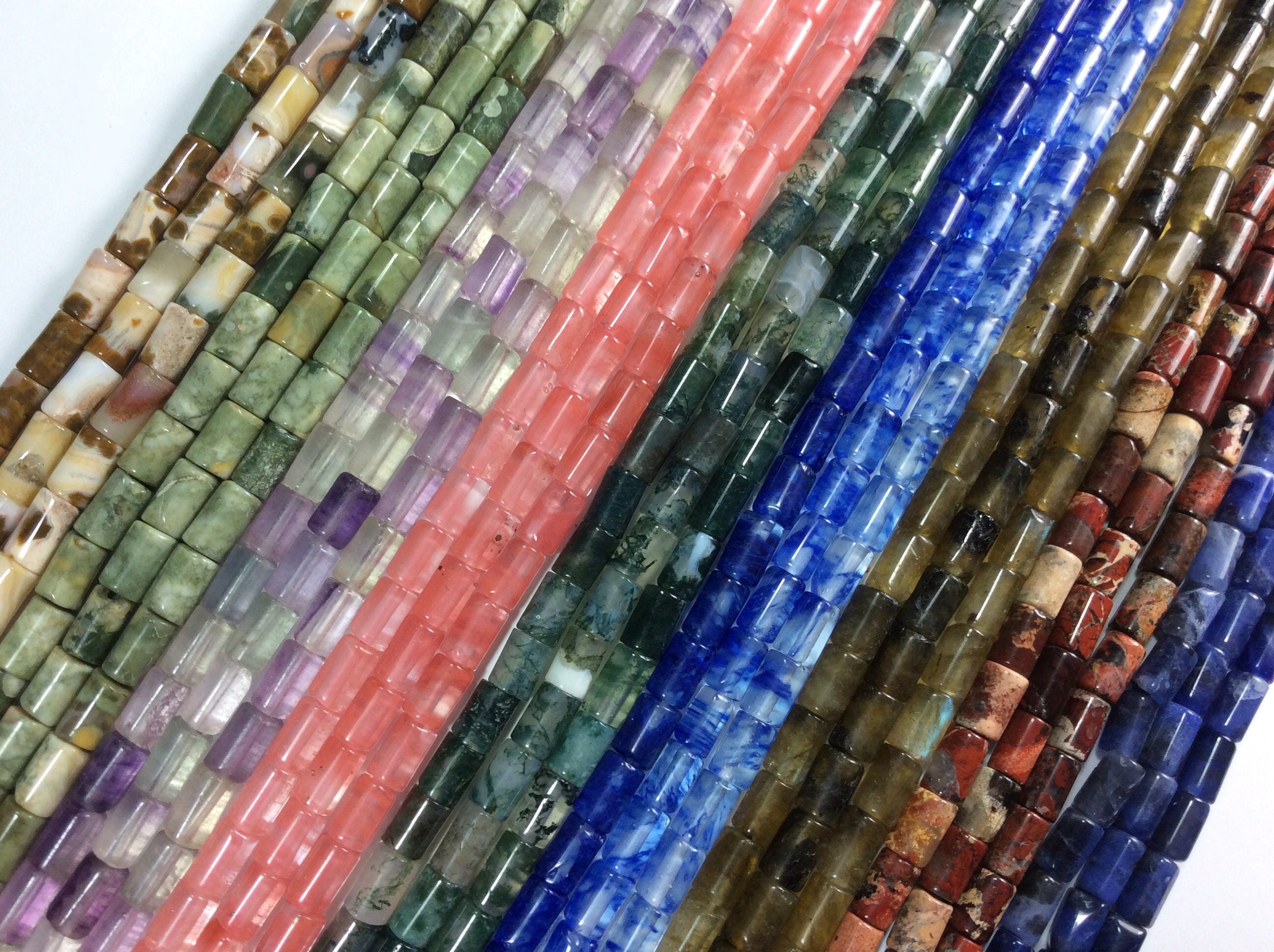 Gemstone Tube, Mini-cylinder Bead. 3x5mm , Multiple Stone Options (25 ...
