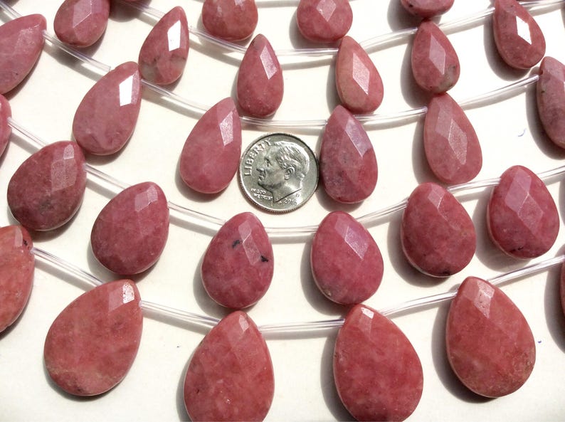 Rhodonite Gemstone, Faceted Flat Teardrops, Faceted Flat Briolette. 10 ...