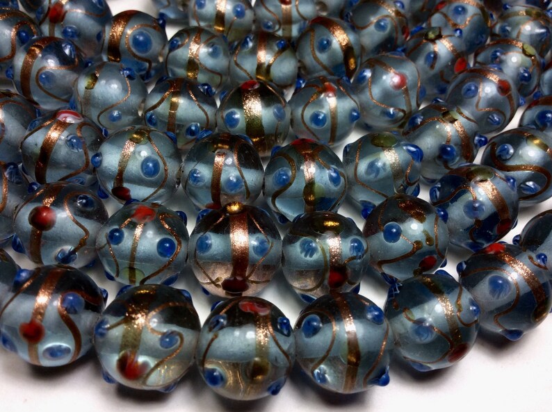 Lampwork Bumpy Beads. 13mm Round. Foil-lined With Blue Bumps - Etsy