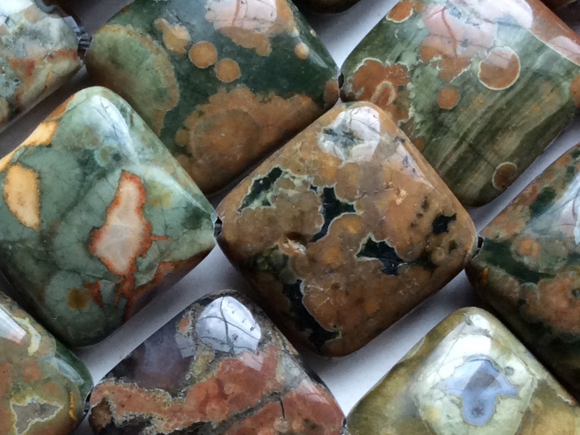 Rhyolite Jasper rainforest Jasper Puffy Diamond Bead. - Etsy