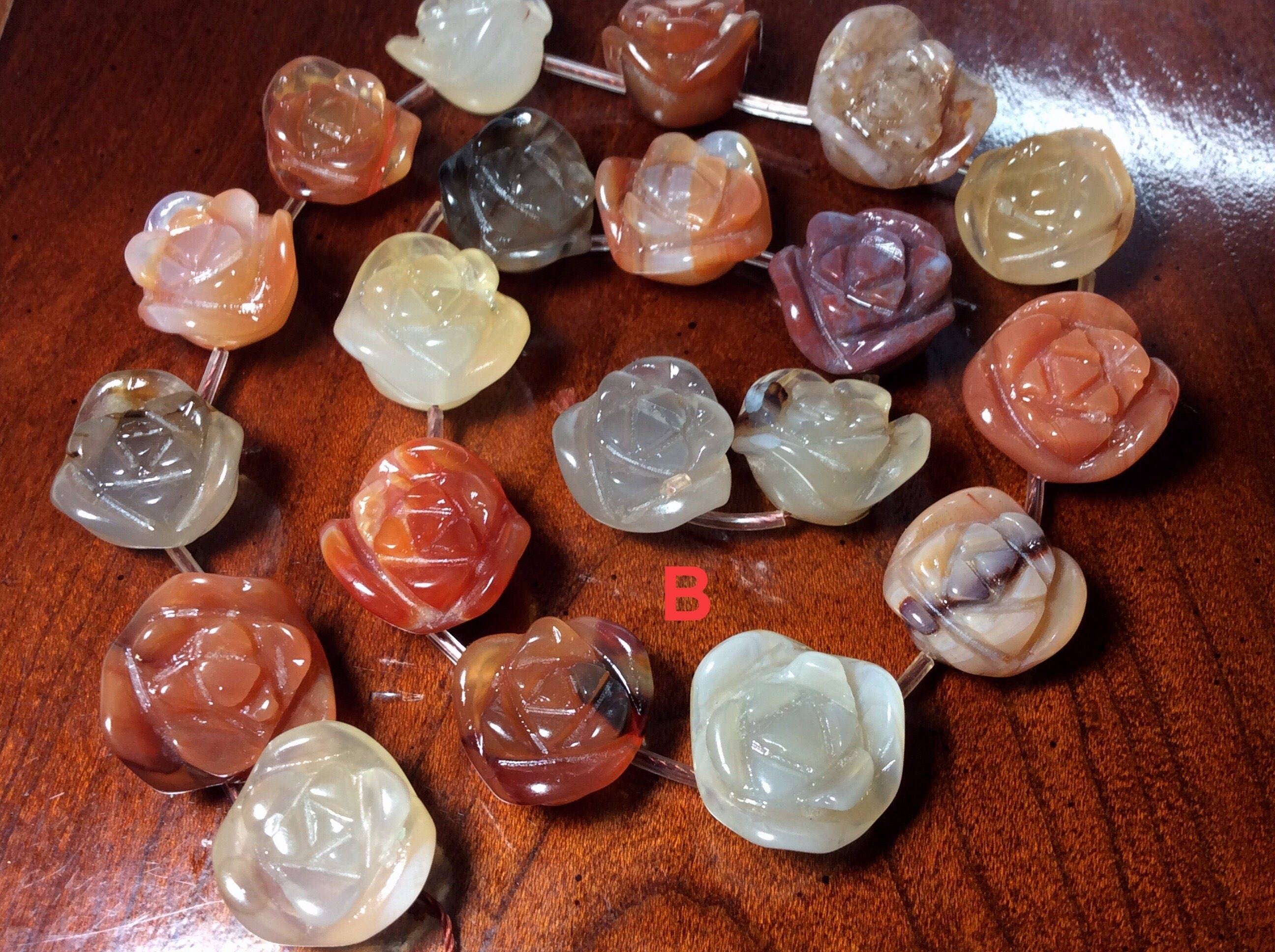 Carved Stone Tulips, Gemstone Flowers, Size 15-18mm, Height 10mm ...