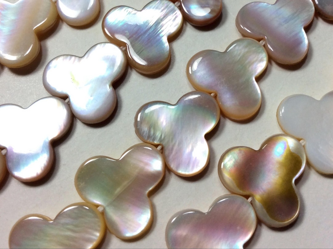 Mother-of-pearl, Golden Lip Shell Beads, 11 Mm Three Leaf Clover, for ...