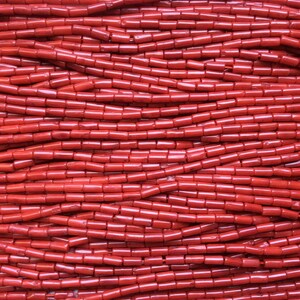 Red Coral, Small Tube Beads, Mini-tube Beads, Approximately 3x7mm, 15 ...
