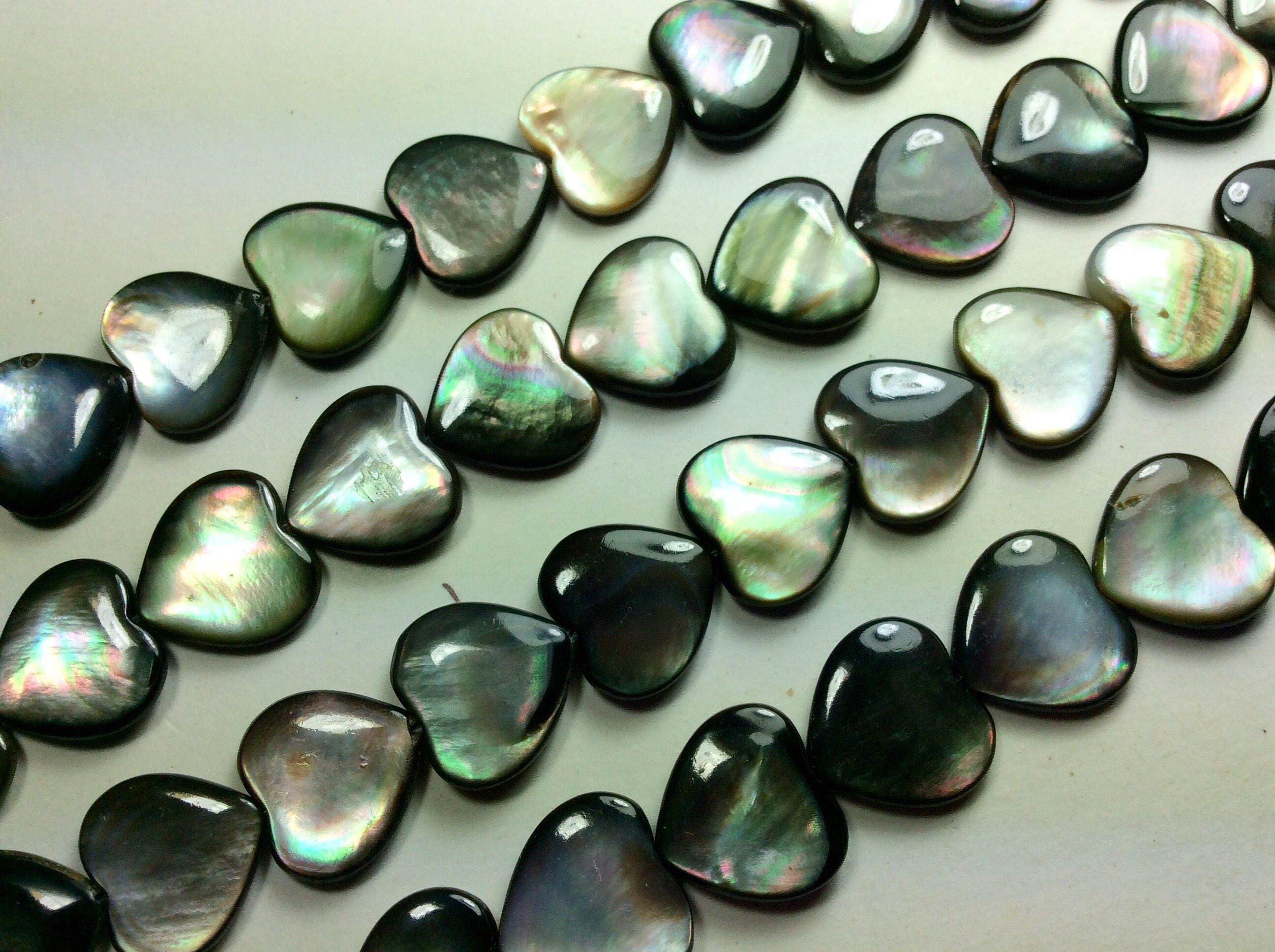 Mother-of-pearl, Black Lip Shell Beads, Heart Shape. 15 Mm Puffy Heart ...