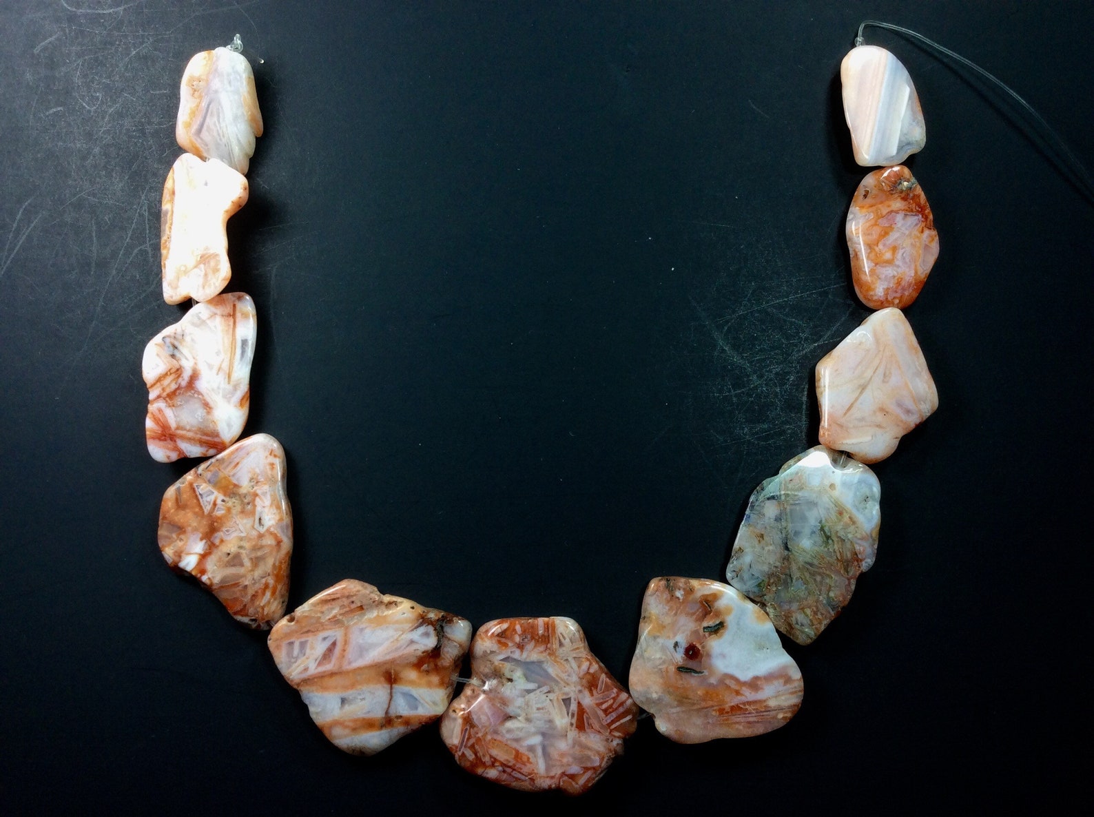 Natural Salmon Stone (feldspar Crystal), Graduated Sliced Gem Strand ...