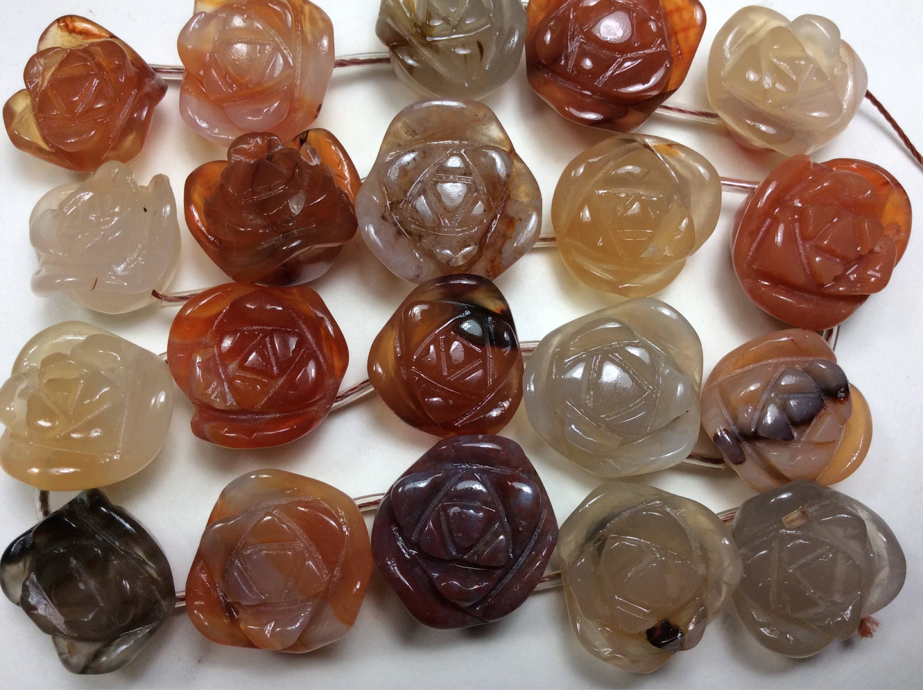 Carved Stone Tulips, Gemstone Flowers, Size 15-18mm, Height 10mm ...