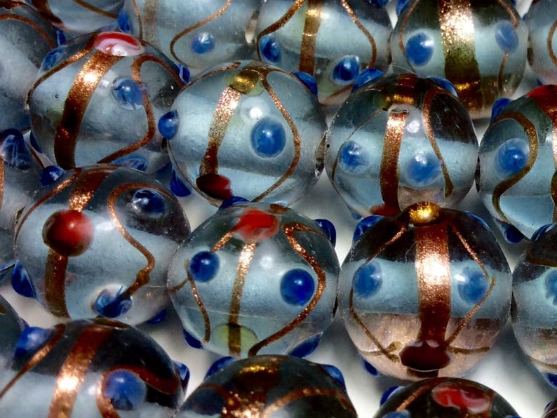 Lampwork Bumpy Beads. 13mm Round. Foil-lined With Blue Bumps - Etsy